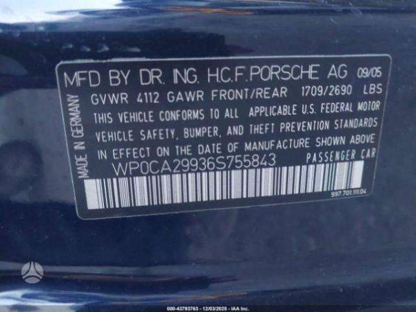 Black Porsche 911 2006 in Klaipeda, with an engine capacity of 3.60 L and mileage of 114 thousand km for 10500 €, photo 9 on AUTOMOTO.COM.LV