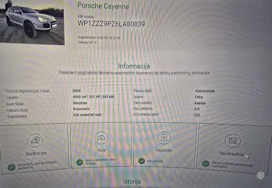 Grey Porsche Cayenne 2006 in Siauliai, with an engine capacity of 4.50 L and mileage of 160 thousand km for 9500 €, photo 32 on AUTOMOTO.COM.LV
