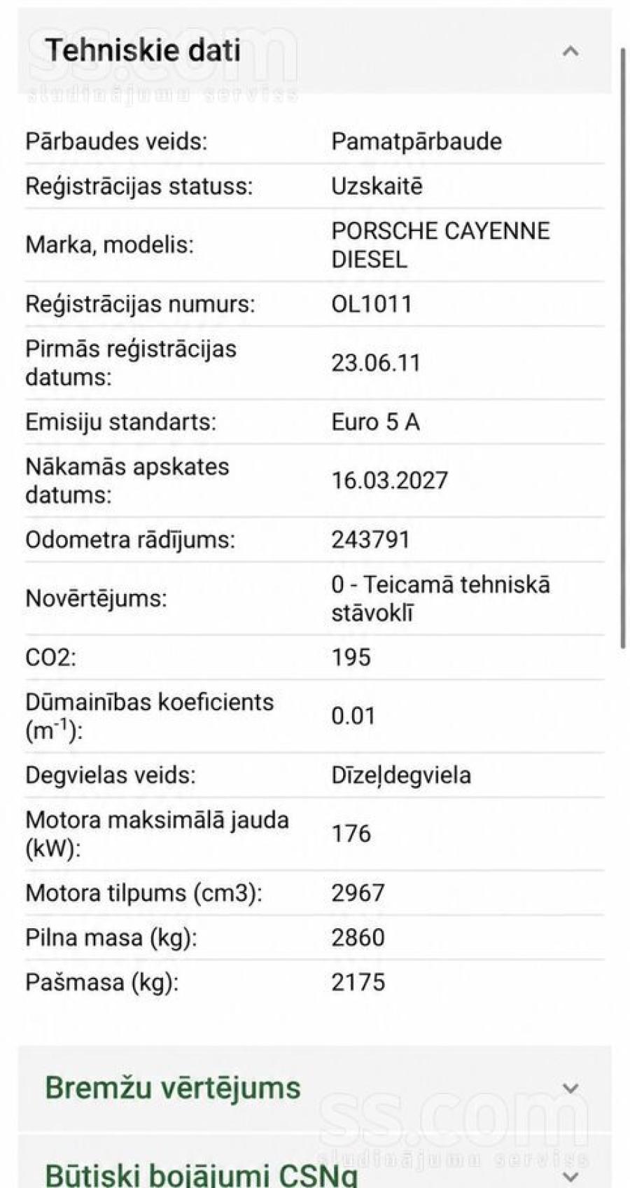 Balts Porsche Cayenne 2011 Daugavpils, ar dzinēja tilpumu 3.00 L un nobraukumu 245 tūkst. km par 15200 €, foto 9 vietnē AUTOMOTO.COM.LV