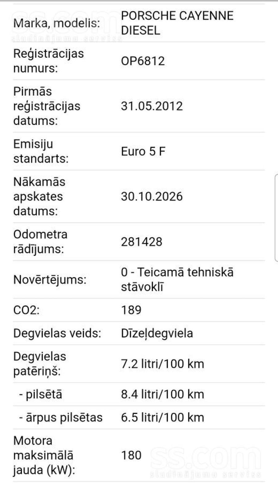 Balts Porsche Cayenne 2012 Rīga, ar dzinēja tilpumu 3.00 L un nobraukumu 0 tūkst. km par 14700 €, foto 22 vietnē AUTOMOTO.COM.LV