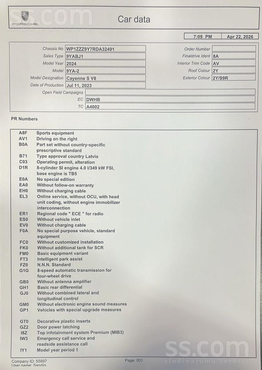 Balts Porsche Cayenne 2023 Rīga, ar dzinēja tilpumu 4.00 L un nobraukumu 40 tūkst. km par 92320 €, foto 13 vietnē AUTOMOTO.COM.LV