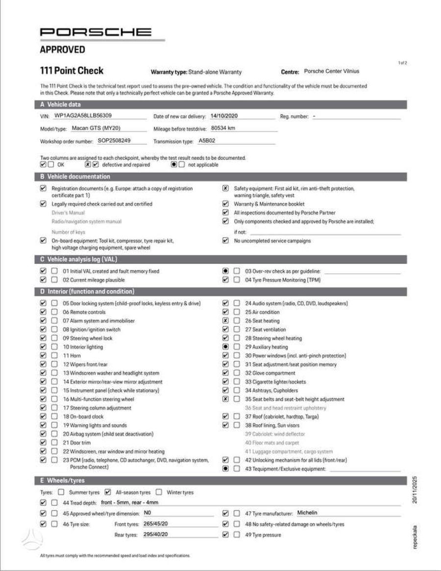 Blue Porsche Macan 2020 in Vilnius, with an engine capacity of 2.98 L and mileage of 81 thousand km for 49990 €, photo 38 on AUTOMOTO.COM.LV