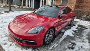 Red Porsche Panamera 2018 in Siauliai, with an engine capacity of 3.00 L and mileage of 225 thousand km for 32267 €, photo 12 on AUTOMOTO.COM.LV