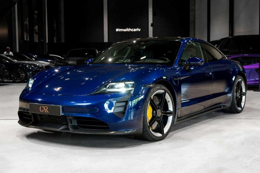 Blue Porsche Taycan 2021 in Riga, with an engine capacity of 0.00 L and mileage of 90 thousand km for 79900 €, photo 1 on AUTOMOTO.COM.LV