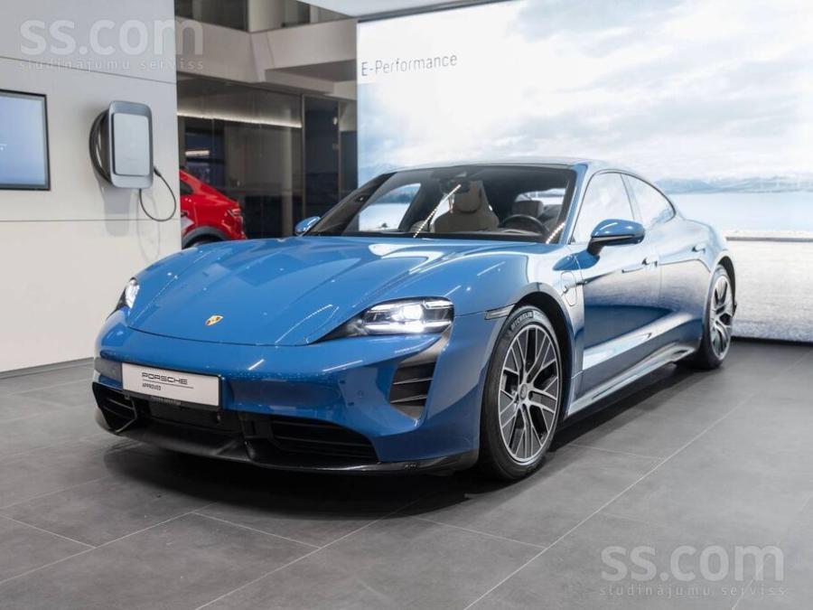Blue Porsche Taycan 2021 in Riga, with an engine capacity of 0.00 L and mileage of 55 thousand km for 69900 €, photo 1 on AUTOMOTO.COM.LV