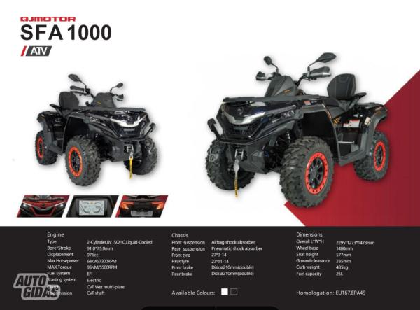 Black QJ Motor SFA 1000 2026 in Vilnius, with an engine capacity of 1.00 L and mileage of 0 thousand km for 9990 €, photo 2 on AUTOMOTO.COM.LV