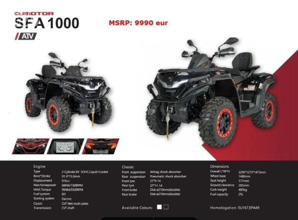 Ку Джей SFA 1000 2025 в Вильнюс, объемом двигателя 1.00 л и пробегом 0 тыс. км за 9990 €, фото 1 на AUTOMOTO.COM.LV