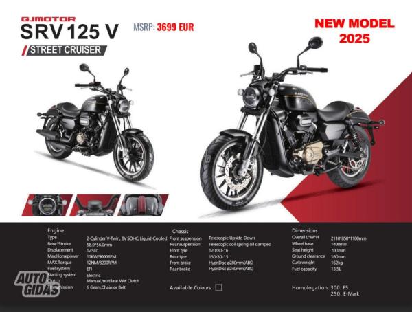 Черный Ку Джей SRV 125V 2025 в Вильнюс, объемом двигателя 0.13 л и пробегом 0 тыс. км за 3799 €, фото 2 на AUTOMOTO.COM.LV