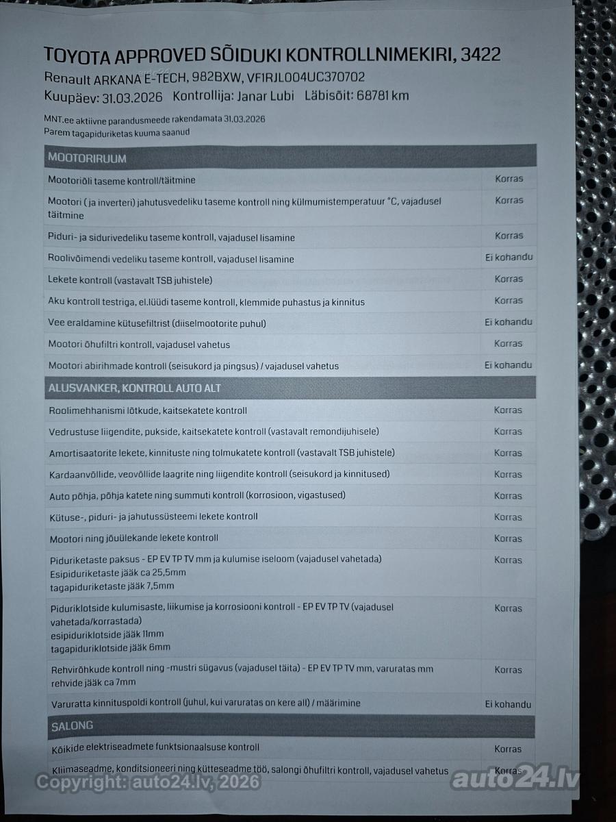 Белый Рено Arkana 2023 в Таллин, объемом двигателя 1.60 л и пробегом 72 тыс. км за 21450 €, фото 30 на AUTOMOTO.COM.LV