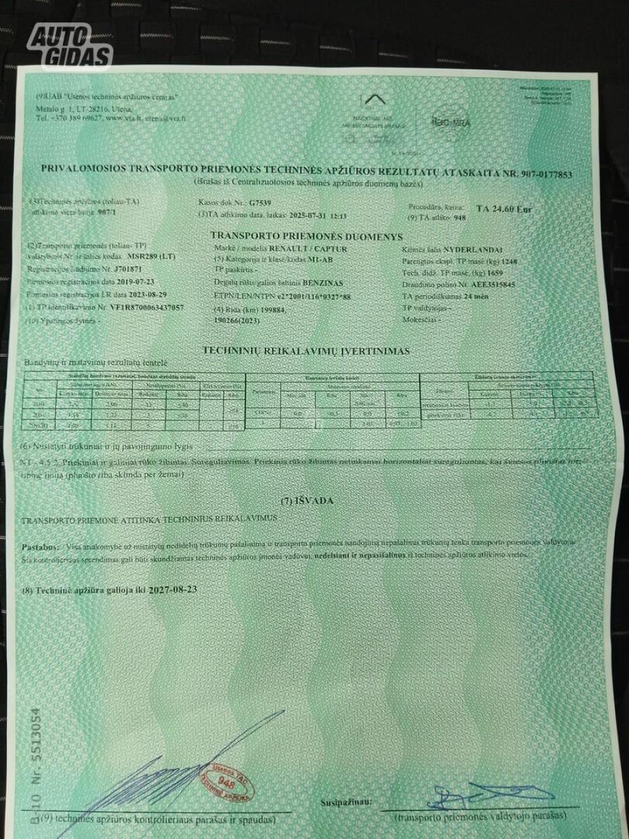 Черный Рено Каптур 2019 в Вильнюс, объемом двигателя 0.90 л и пробегом 208 тыс. км за 9149 €, фото 17 на AUTOMOTO.COM.LV