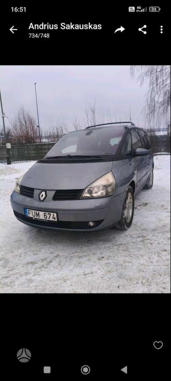 Grey Renault Espace 2003 in Kaunas, with an engine capacity of 2.19 L and mileage of 374 thousand km for 1200 €, photo 2 on AUTOMOTO.COM.LV