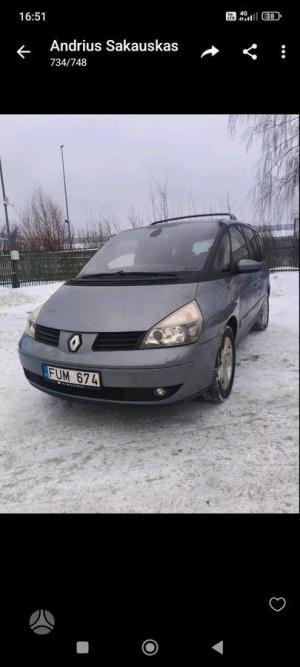 Grey Renault Espace 2003 in Kaunas, with an engine capacity of 2.19 L and mileage of 374 thousand km for 1200 €, photo 2 on AUTOMOTO.COM.LV