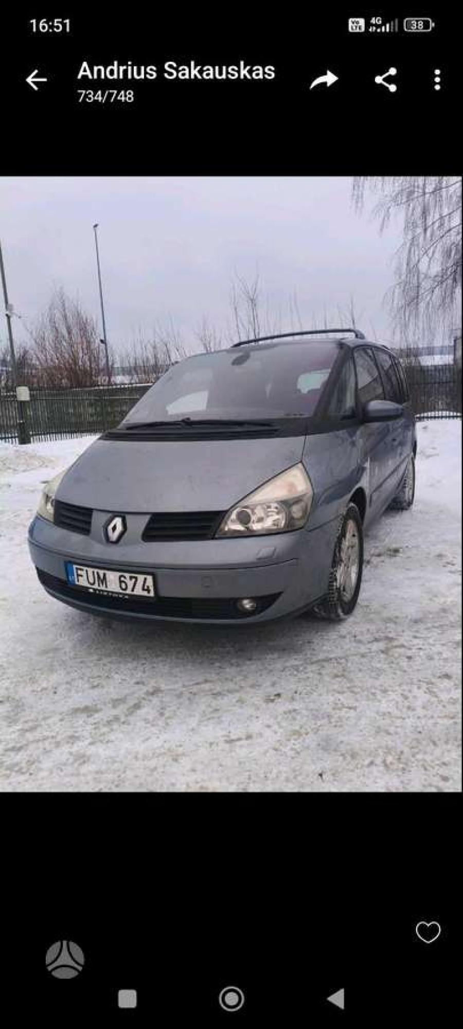 Grey Renault Espace 2003 in Kaunas, with an engine capacity of 2.19 L and mileage of 374 thousand km for 1200 €, photo 2 on AUTOMOTO.COM.LV