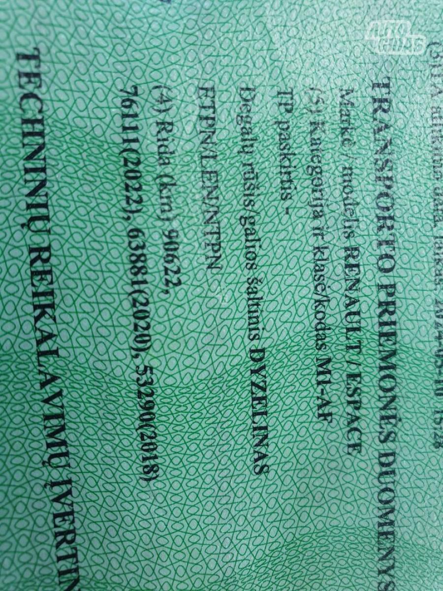Рено Эспейс 2003 в Шяуляй, объемом двигателя 2.20 л и пробегом 103 тыс. км за 1400 €, фото 19 на AUTOMOTO.COM.LV