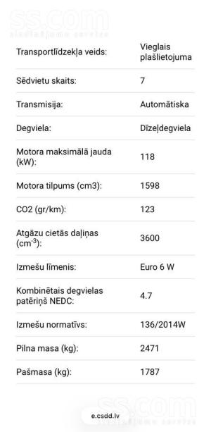 Balts Renault Espace 2015 Rīga, ar dzinēja tilpumu 1.60 L un nobraukumu 280 tūkst. km par 7900 €, foto 12 vietnē AUTOMOTO.COM.LV