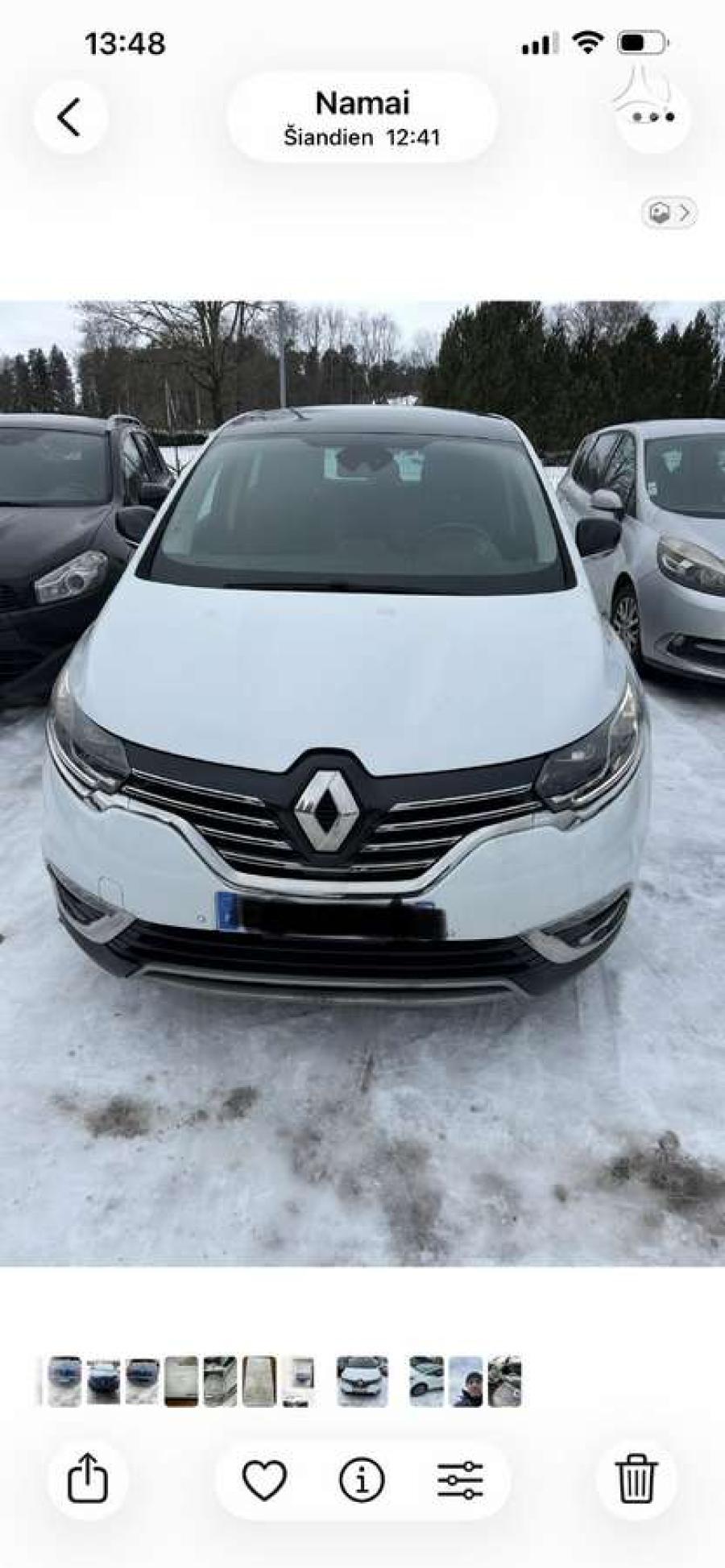 White Renault Espace 2016 in Taurage, with an engine capacity of 1.60 L and mileage of 215 thousand km for 5700 €, photo 1 on AUTOMOTO.COM.LV