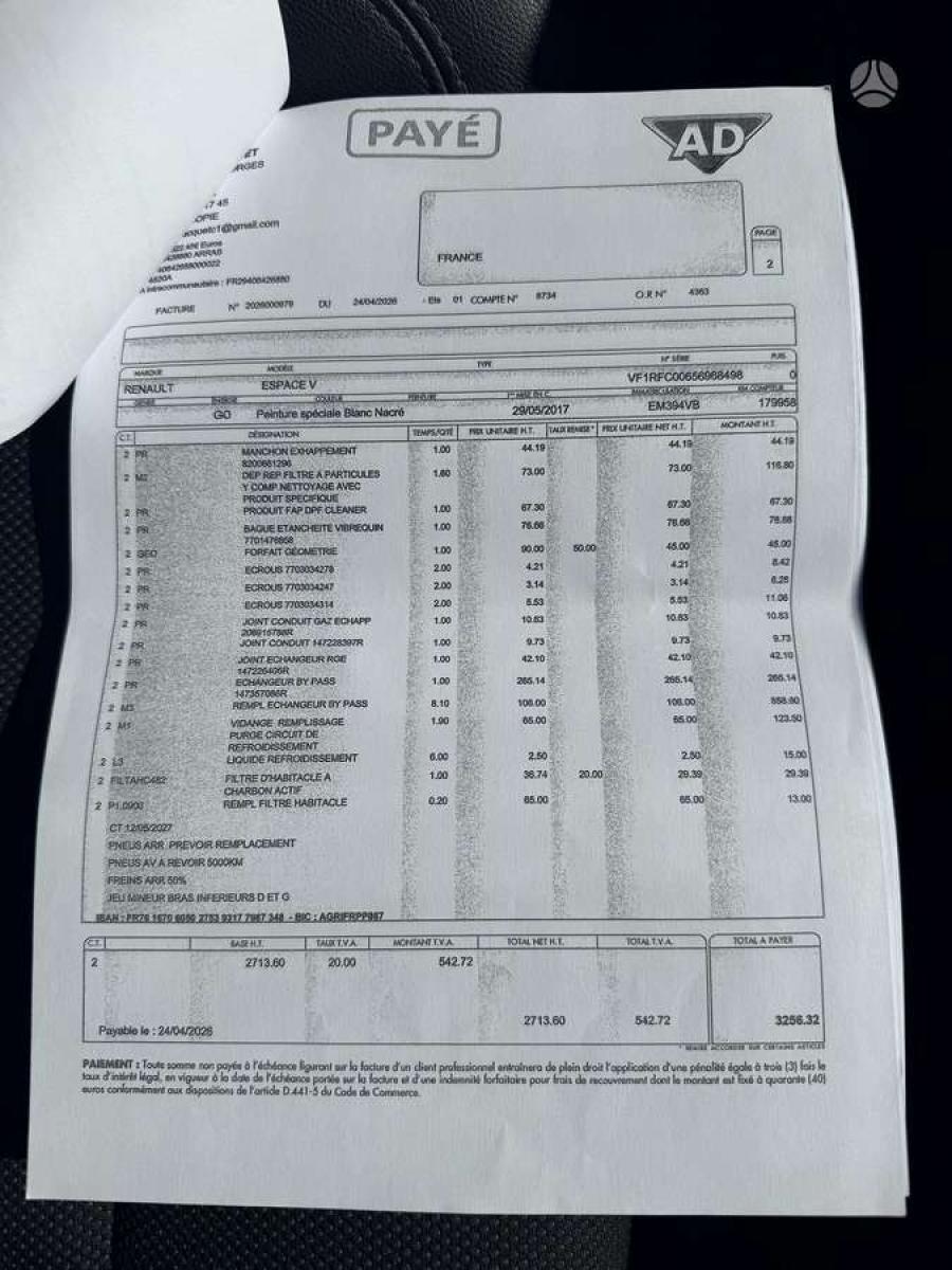 White Renault Espace 2017 in Taurage, with an engine capacity of 1.60 L and mileage of 180 thousand km for 9499 €, photo 41 on AUTOMOTO.COM.LV