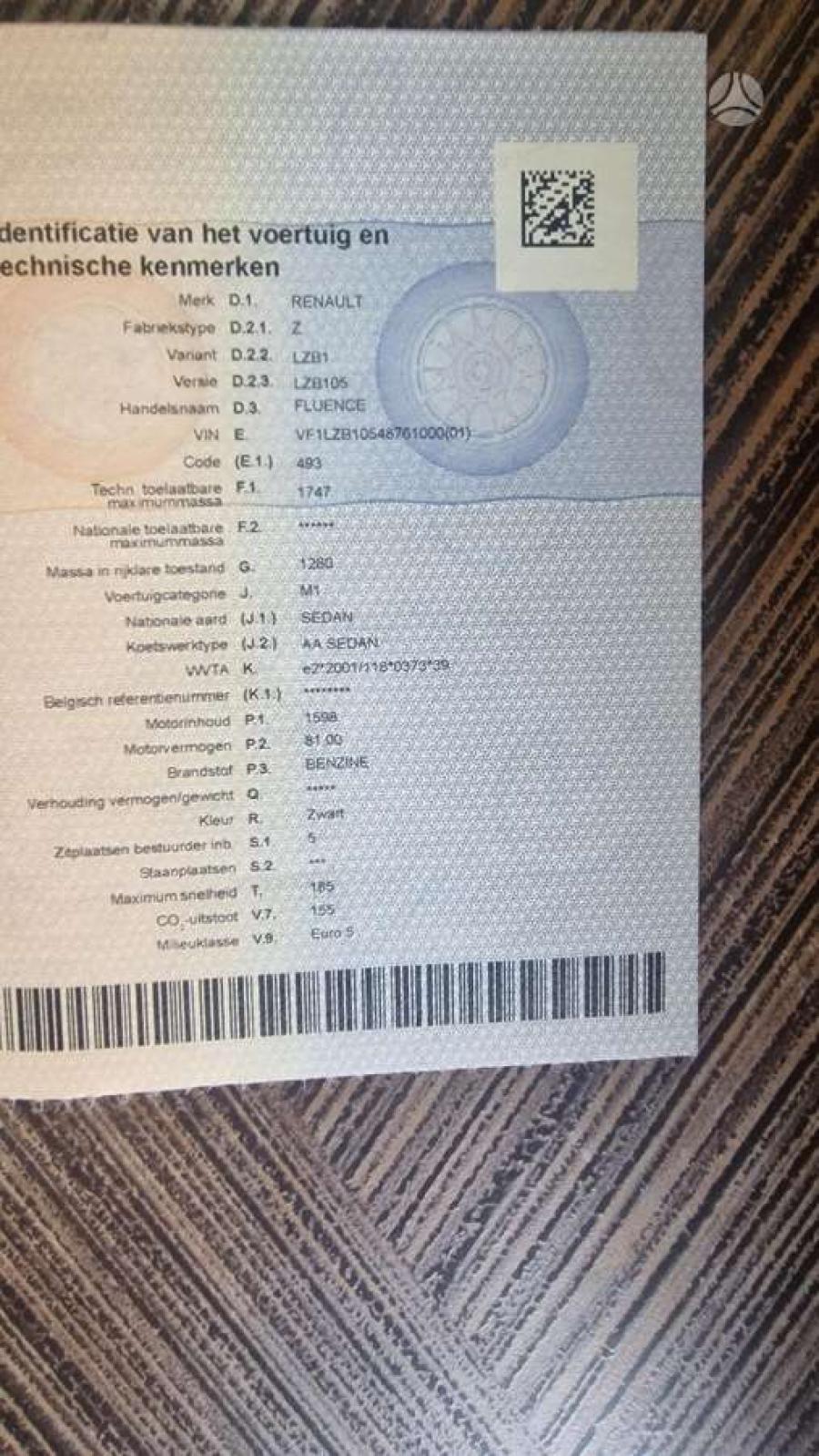 Черный Рено Флюенс 2013 в Таураге, объемом двигателя 1.60 л и пробегом 192 тыс. км за 3450 €, фото 17 на AUTOMOTO.COM.LV