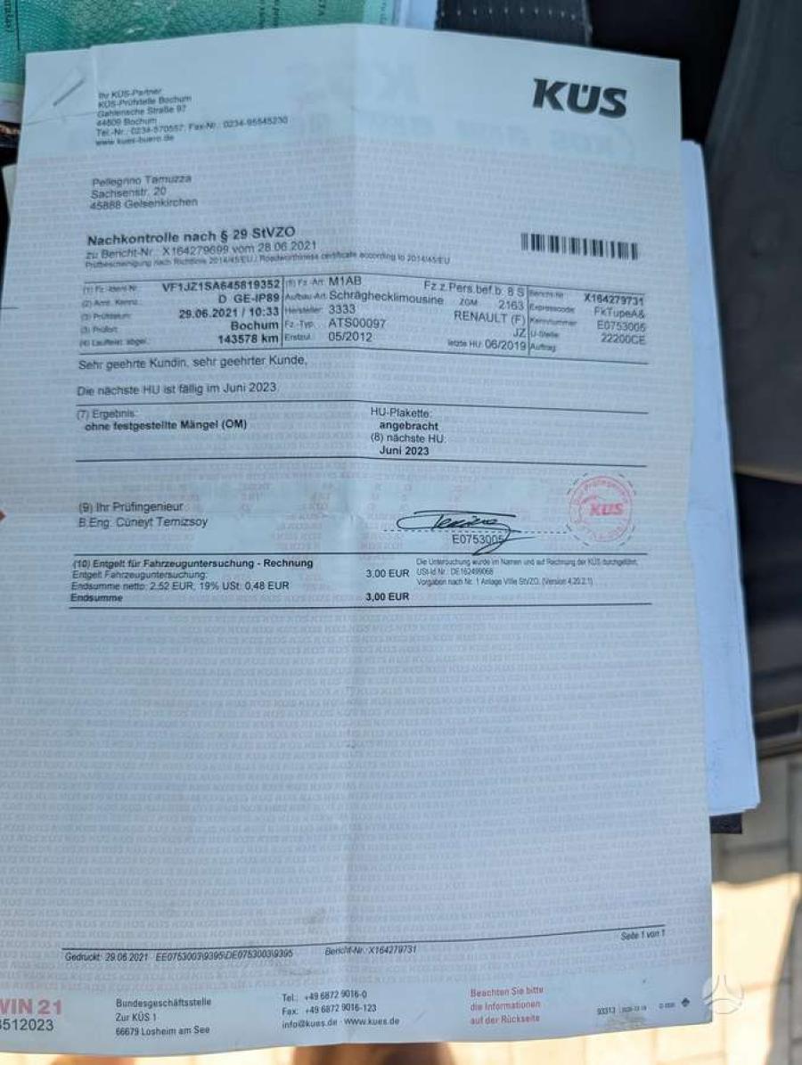 Black Renault Grand Scenic 2012 in Vilkaviskis, with an engine capacity of 1.87 L and mileage of 233 thousand km for 3550 €, photo 23 on AUTOMOTO.COM.LV