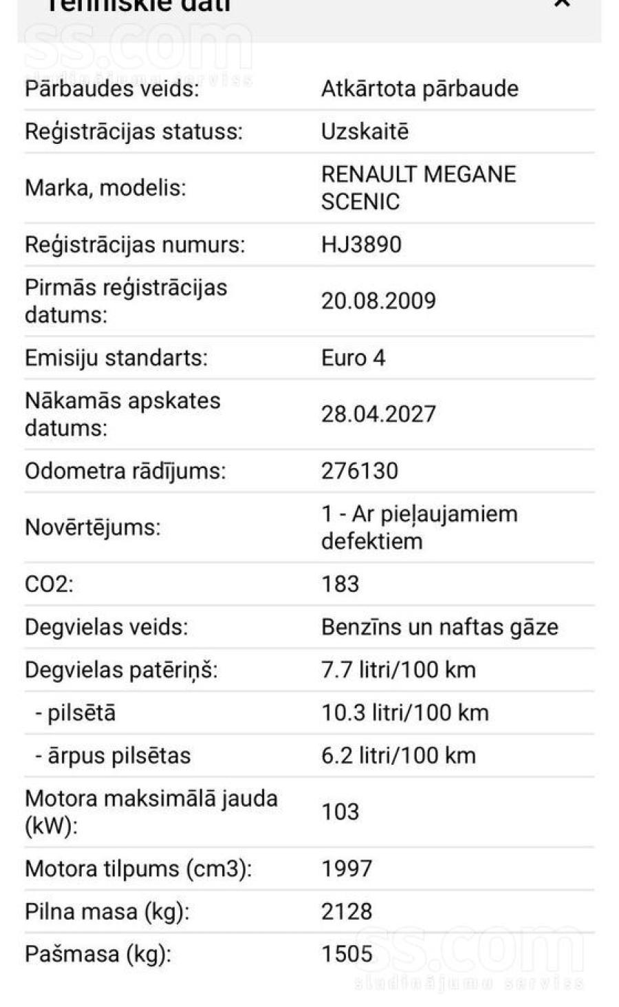 Brown Renault Grand Scenic 2009 in Riga, with an engine capacity of 2.00 L and mileage of 277 thousand km for 2650 €, photo 21 on AUTOMOTO.COM.LV