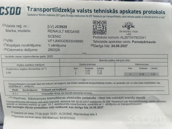 Zaļš Renault Grand Scenic 2005 Alūksne, ar dzinēja tilpumu 1.90 L un nobraukumu 280 tūkst. km par 1100 €, foto 4 vietnē AUTOMOTO.COM.LV