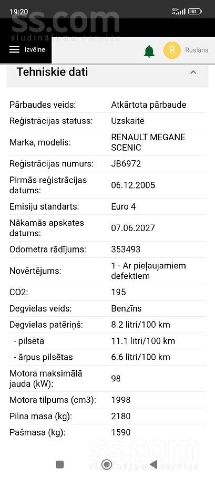 Pelēks Renault Grand Scenic 2005 Rīga, ar dzinēja tilpumu 2.00 L un nobraukumu 355 tūkst. km par 2000 €, foto 12 vietnē AUTOMOTO.COM.LV