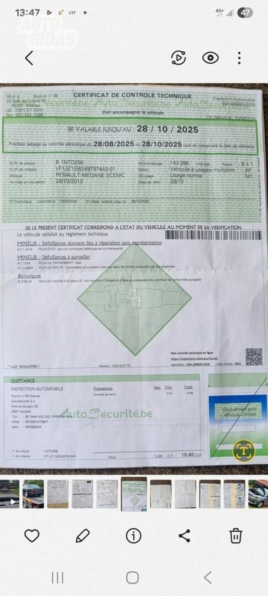 Серый Рено Гранд Сценик 2013 в Вильнюс, объемом двигателя 1.50 л и пробегом 175 тыс. км за 4200 €, фото 19 на AUTOMOTO.COM.LV