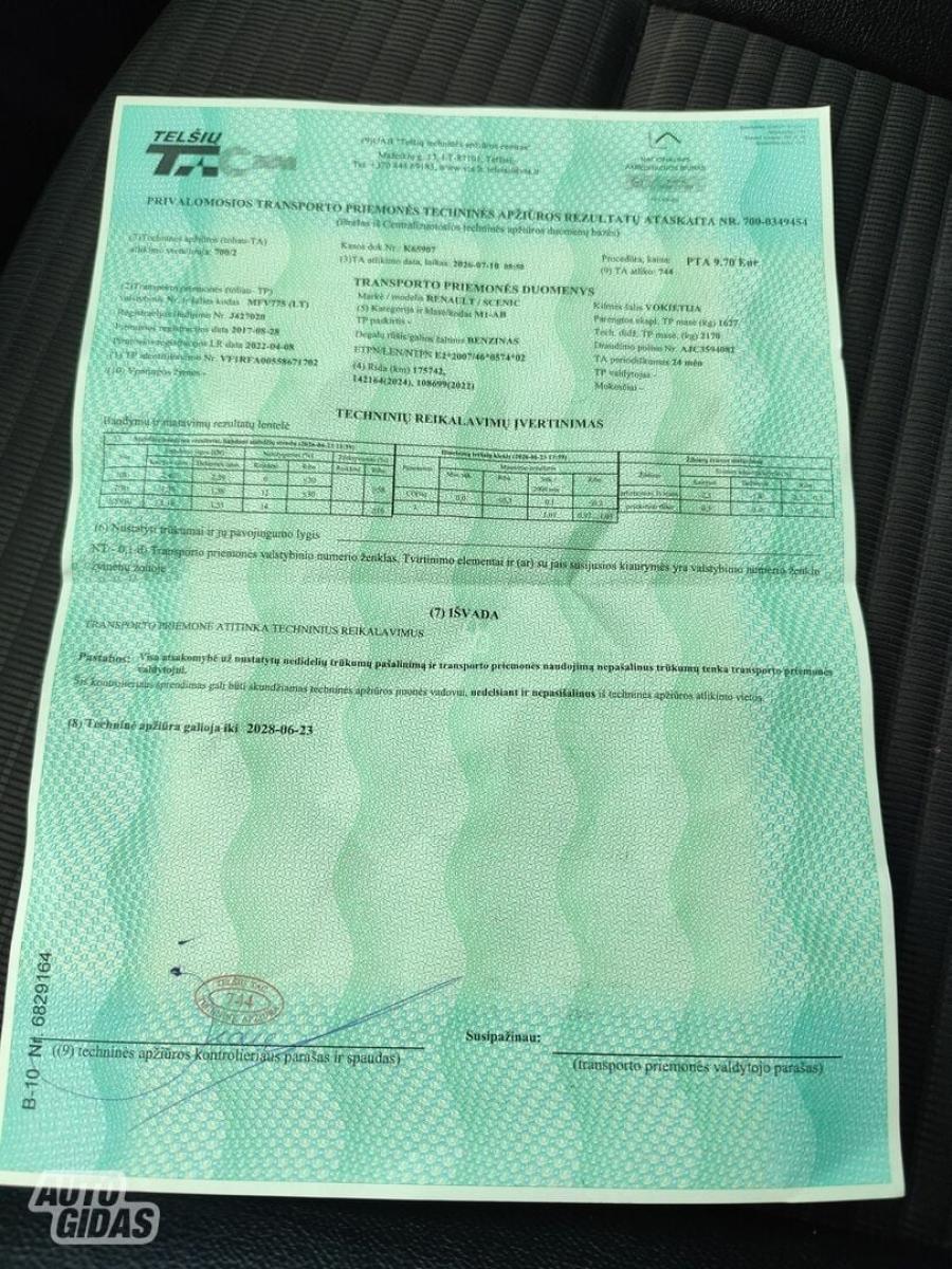 Белый Рено Гранд Сценик 2017 в Тельшяй, объемом двигателя 1.20 л и пробегом 176 тыс. км за 6800 €, фото 36 на AUTOMOTO.COM.LV