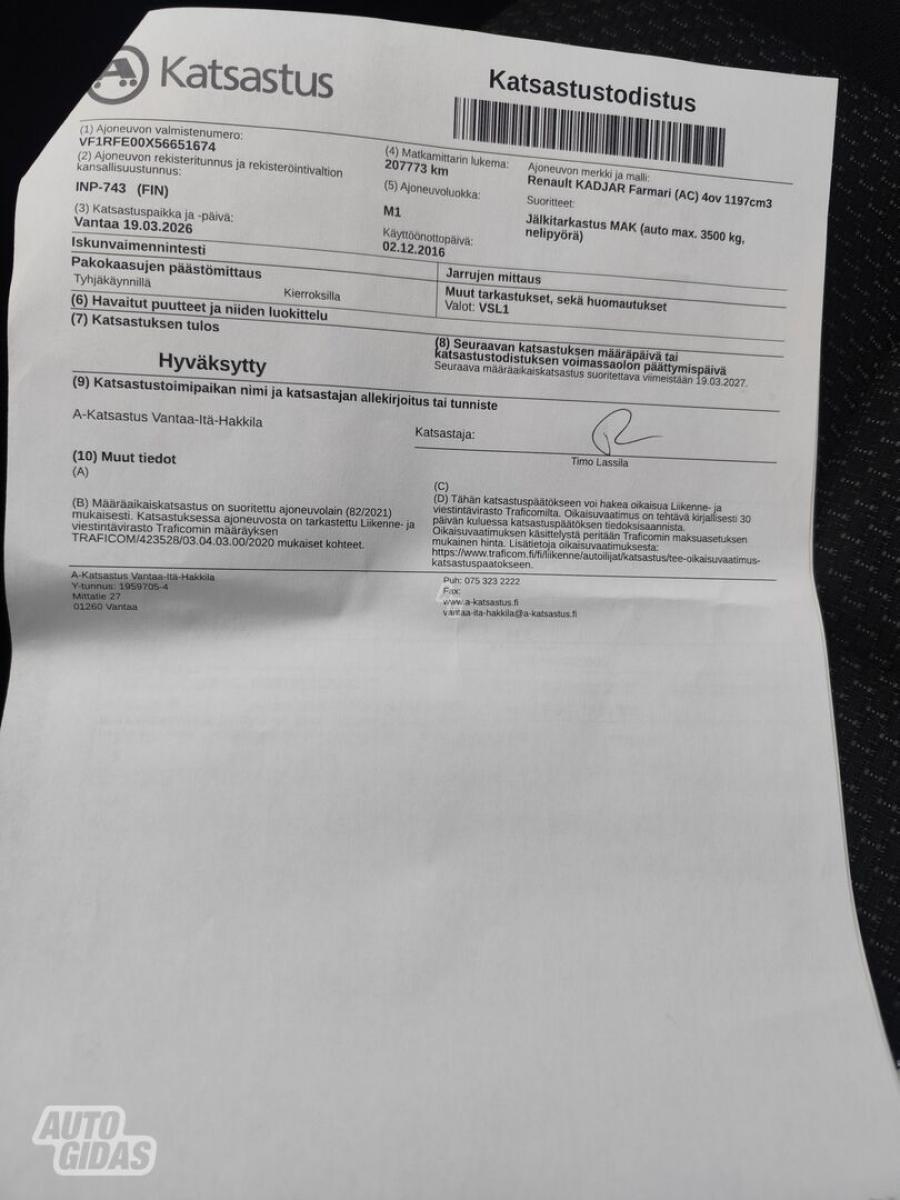 Balts Renault Kadjar 2016 Telšiai, ar dzinēja tilpumu 1.20 L un nobraukumu 209 tūkst. km par 6500 €, foto 28 vietnē AUTOMOTO.COM.LV
