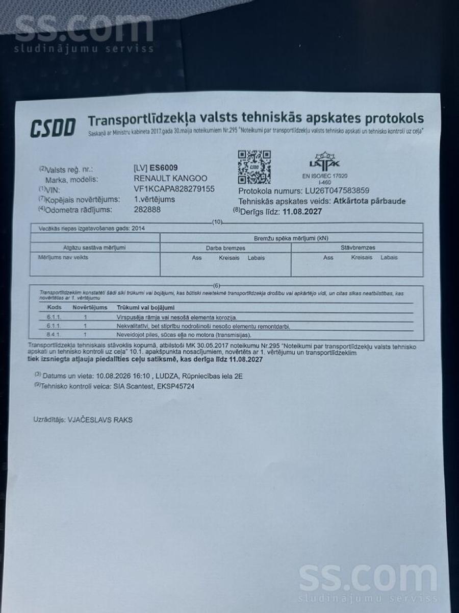 Balts Renault Kangoo 2003 Ludza, ar dzinēja tilpumu 1.60 L un nobraukumu 282 tūkst. km par 1500 €, foto 13 vietnē AUTOMOTO.COM.LV