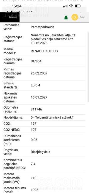 Melns Renault Koleos 2009 Talsi, ar dzinēja tilpumu 2.00 L un nobraukumu 312 tūkst. km par 4850 €, foto 19 vietnē AUTOMOTO.COM.LV
