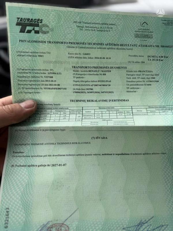 Белый Рено Мастер 2013 в Таураге, объемом двигателя 2.30 л и пробегом 400 тыс. км за 4500 €, фото 6 на AUTOMOTO.COM.LV