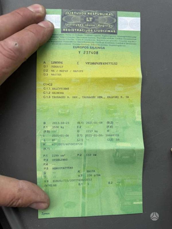 Белый Рено Мастер 2013 в Таураге, объемом двигателя 2.30 л и пробегом 400 тыс. км за 4500 €, фото 7 на AUTOMOTO.COM.LV