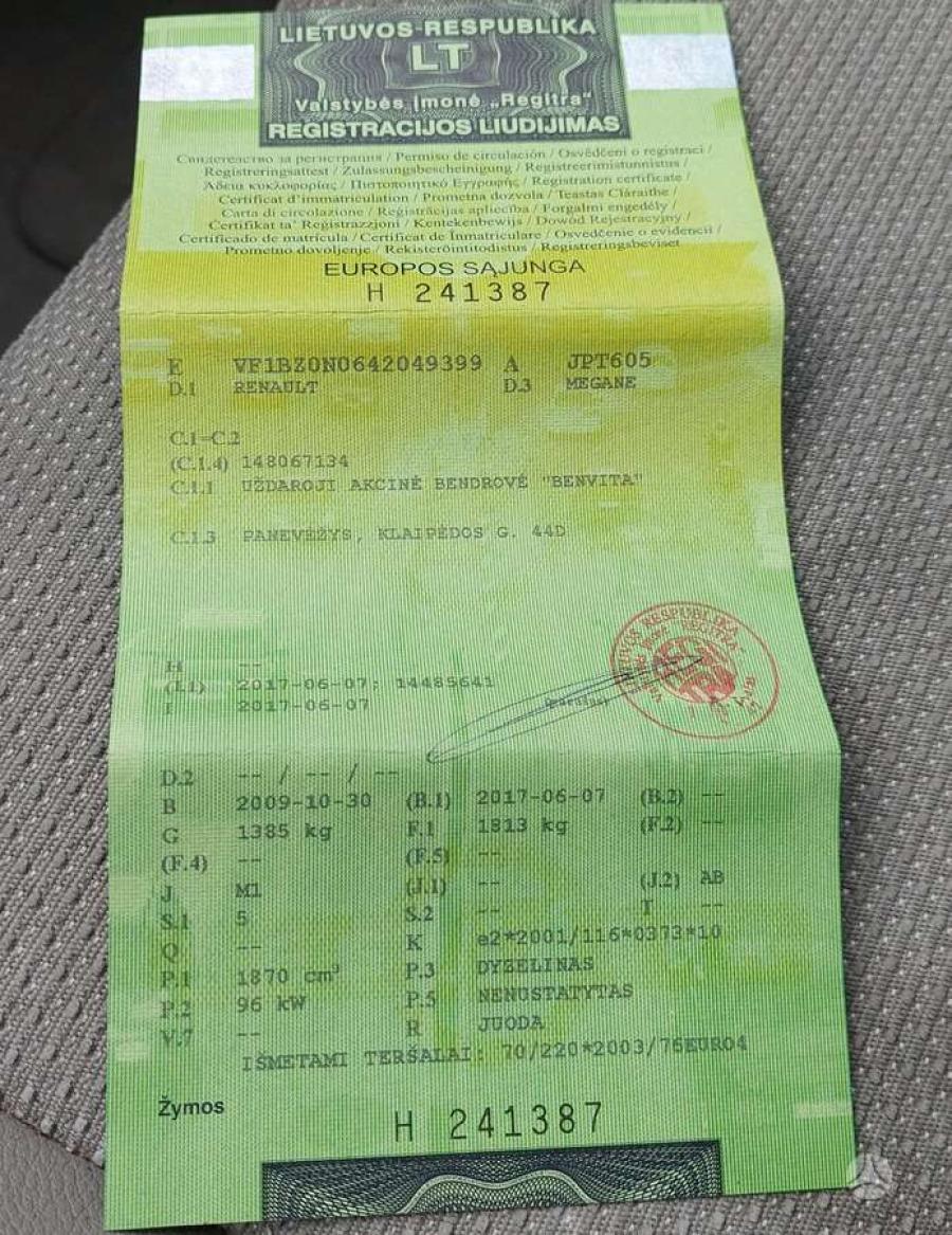Melns Renault Megane 2009 Panevēža, ar dzinēja tilpumu 1.87 L un nobraukumu 186 tūkst. km par 2000 €, foto 10 vietnē AUTOMOTO.COM.LV