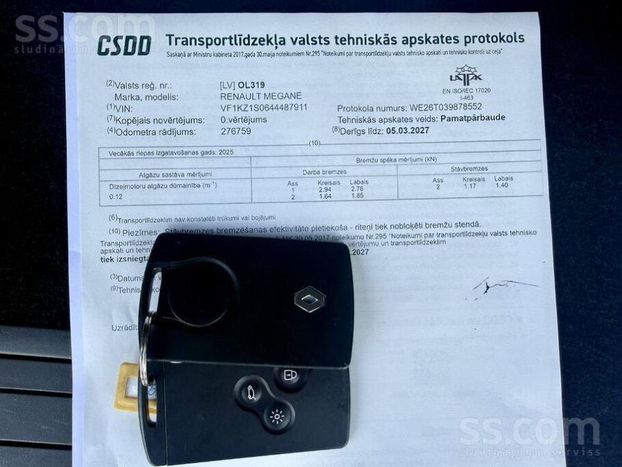 Black Renault Megane 2011 in Riga, with an engine capacity of 1.90 L and mileage of 0 thousand km for 3790 €, photo 26 on AUTOMOTO.COM.LV