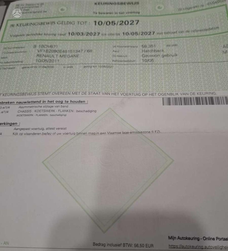 Pelēks Renault Megane 2011 Pakruojis, ar dzinēja tilpumu 1.46 L un nobraukumu 59 tūkst. km par 3650 €, foto 25 vietnē AUTOMOTO.COM.LV