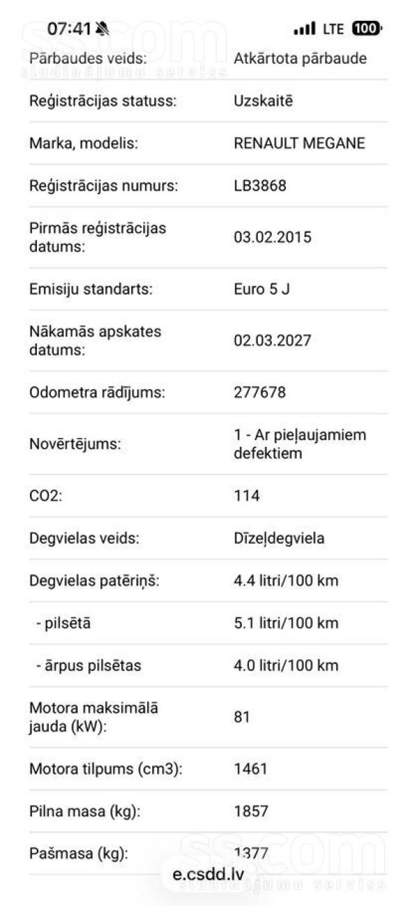 Pelēks Renault Megane 2015 Rīga, ar dzinēja tilpumu 1.50 L un nobraukumu 300 tūkst. km par 3500 €, foto 9 vietnē AUTOMOTO.COM.LV