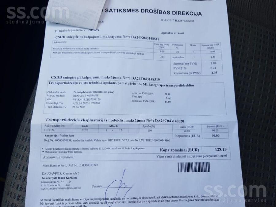 Renault Megane 2007 in Daugavpils, with an engine capacity of 1.60 L and mileage of 0 thousand km for 1550 €, photo 28 on AUTOMOTO.COM.LV