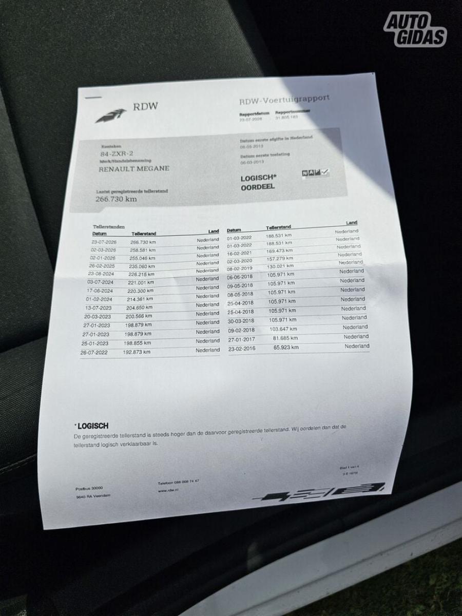 Balts Renault Megane 2013 Ariogala, ar dzinēja tilpumu 1.50 L un nobraukumu 266 tūkst. km par 3500 €, foto 24 vietnē AUTOMOTO.COM.LV