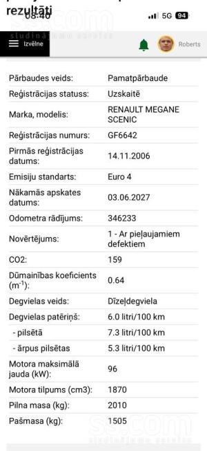 Черный Рено Сценик 2006 в Елгава, объемом двигателя 1.90 л и пробегом 350 тыс. км за 1000 €, фото 5 на AUTOMOTO.COM.LV