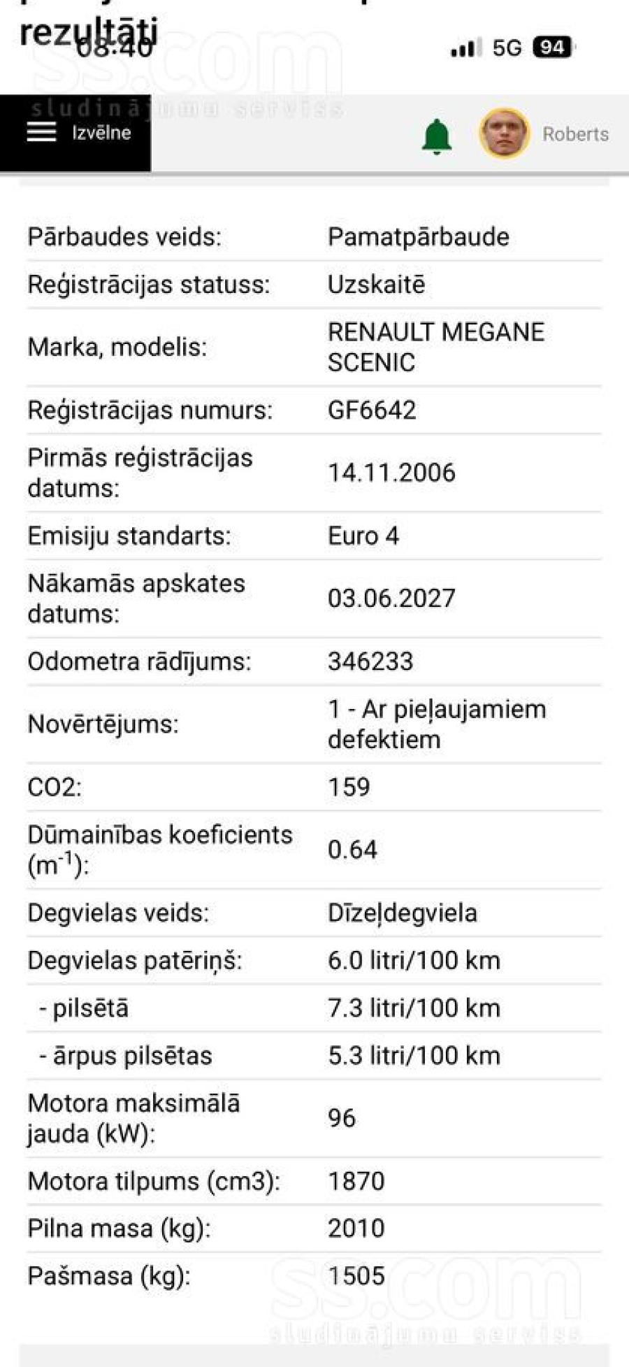 Черный Рено Сценик 2006 в Елгава, объемом двигателя 1.90 л и пробегом 350 тыс. км за 1000 €, фото 5 на AUTOMOTO.COM.LV