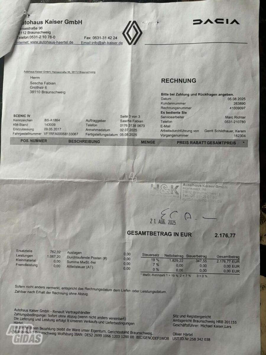 Синий Рено Сценик 2017 в Мариямполе, объемом двигателя 1.20 л и пробегом 143 тыс. км за 7850 €, фото 16 на AUTOMOTO.COM.LV