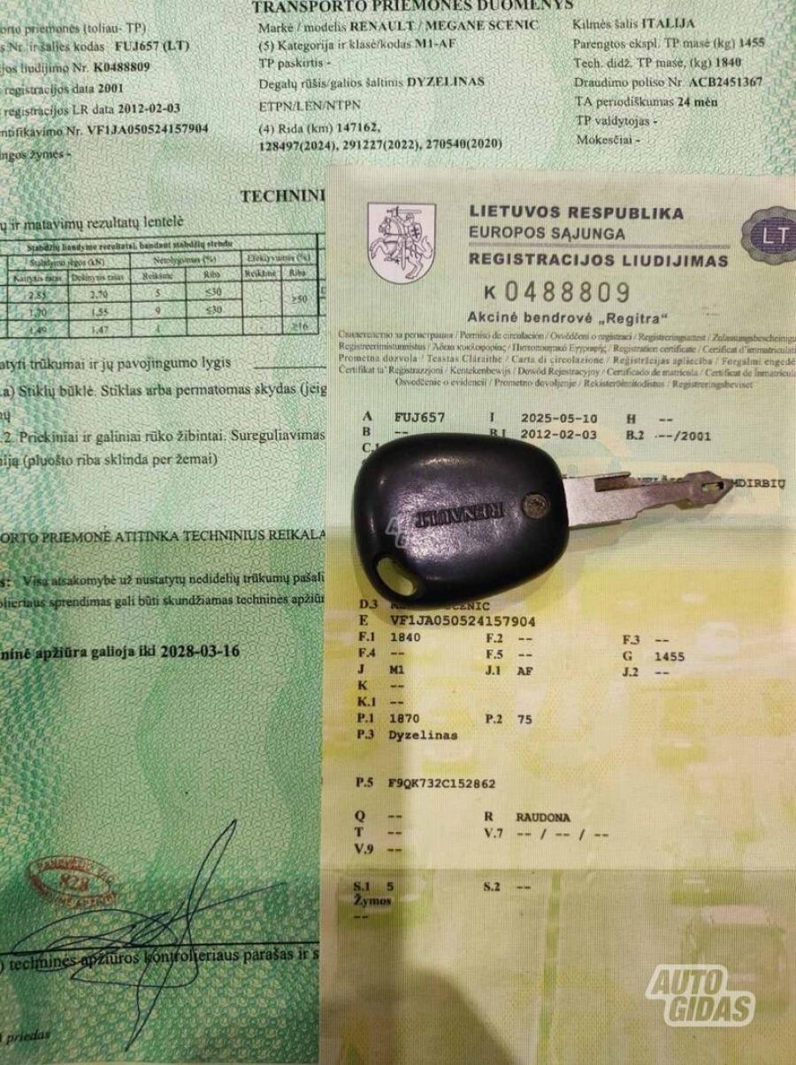 Рено Сценик 2001 в Блюджяй, объемом двигателя 1.90 л и пробегом 147 тыс. км за 930 €, фото 3 на AUTOMOTO.COM.LV