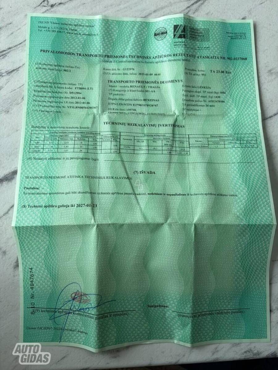 Рено Талия 2012 в Вильнюс, объемом двигателя 1.20 л и пробегом 130 тыс. км за 699 €, фото 6 на AUTOMOTO.COM.LV