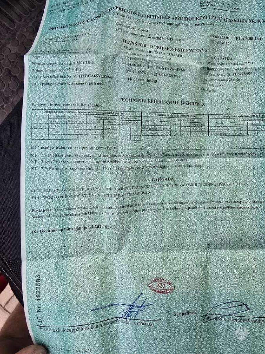 Белый Рено Трафик 2005 в Каунас, объемом двигателя 1.90 л и пробегом 285 тыс. км за 2900 €, фото 18 на AUTOMOTO.COM.LV
