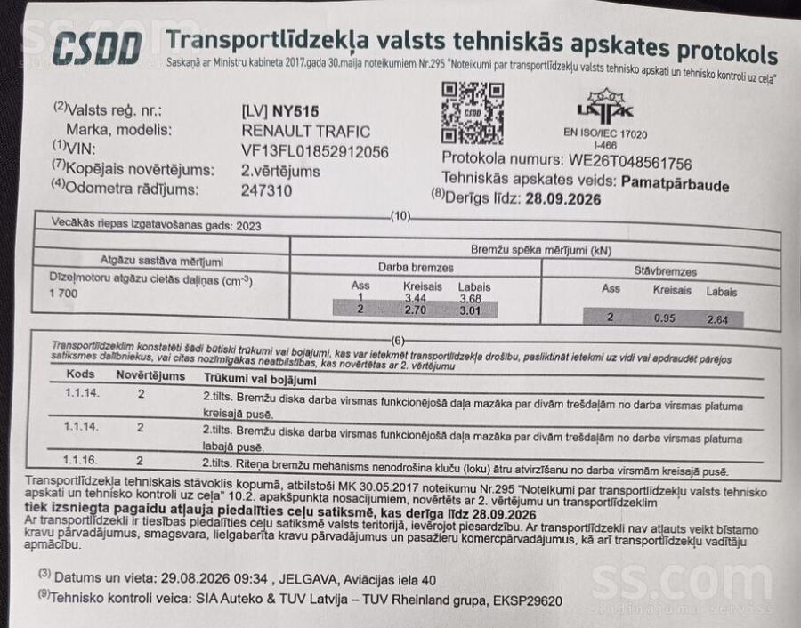 Balts Renault Trafic 2015 Jelgava, ar dzinēja tilpumu 1.60 L un nobraukumu 247 tūkst. km par 6900 €, foto 14 vietnē AUTOMOTO.COM.LV