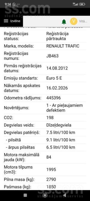 White Renault Trafic 2009 in Riga, with an engine capacity of 1.90 L and mileage of 320 thousand km for 3000 €, photo 7 on AUTOMOTO.COM.LV