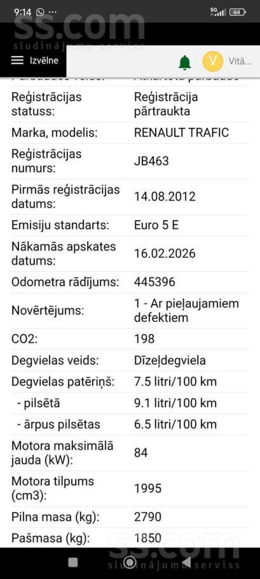 White Renault Trafic 2009 in Riga, with an engine capacity of 1.90 L and mileage of 320 thousand km for 3000 €, photo 7 on AUTOMOTO.COM.LV