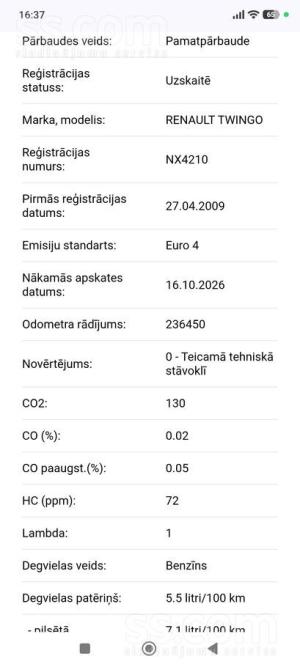Black Renault Twingo 2009 in Talsi, with an engine capacity of 1.20 L and mileage of 236 thousand km for 2500 €, photo 10 on AUTOMOTO.COM.LV