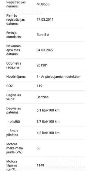 Белый Рено Твинго 2011 в Кулдига, объемом двигателя 1.20 л и пробегом 266 тыс. км за 1490 €, фото 7 на AUTOMOTO.COM.LV